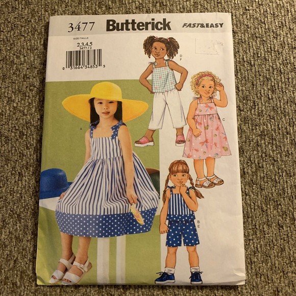 Butterick | Art | Butterick 3477 Girls Dress Top Short Capri Pants ...